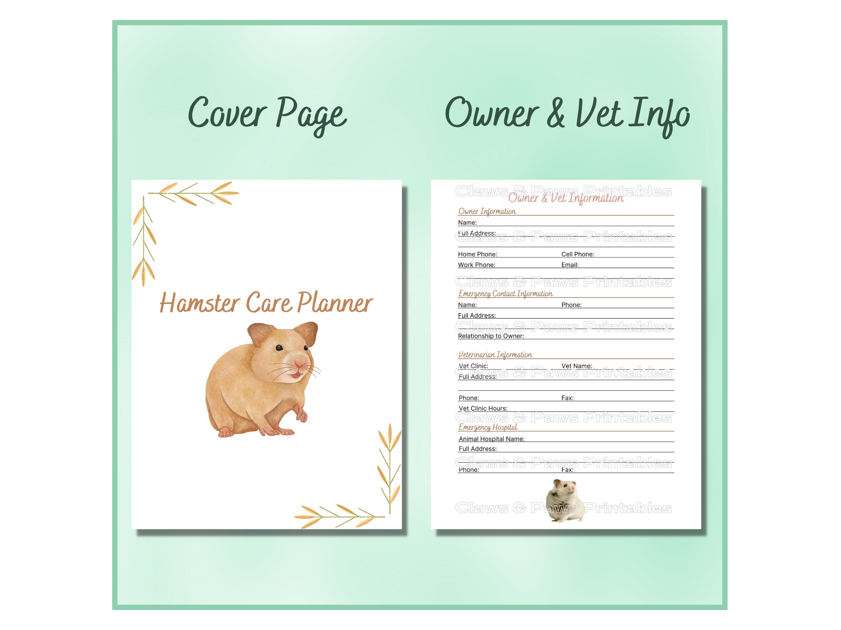 Comprehensive Hamster Care Planner - 16 Pages | Printable Hamster Guide ...