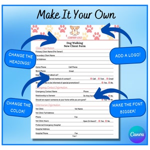 Dog Walking Contract Agreement | New Client Form | Canva Template | Dog ...