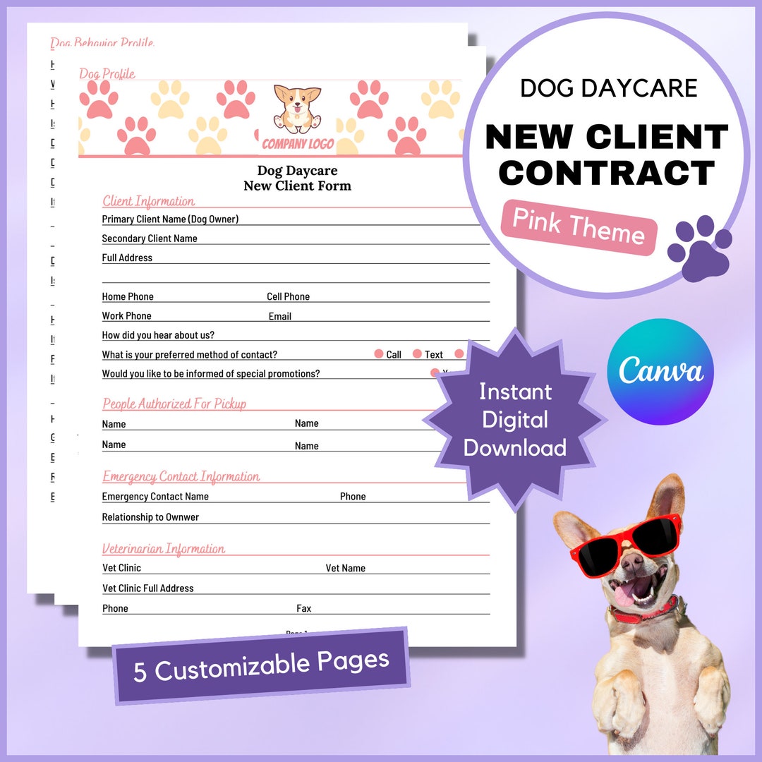 Dog Daycare New Client Form Doggy Daycare New Client Contract Consent ...