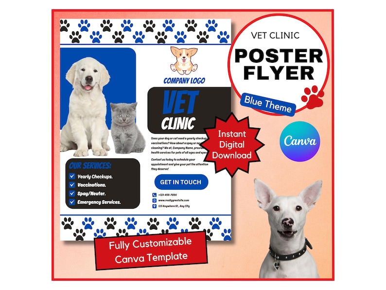 Vet Clinic Advertising Flyer: Poster for Marketing Veterinarian or Pet ...