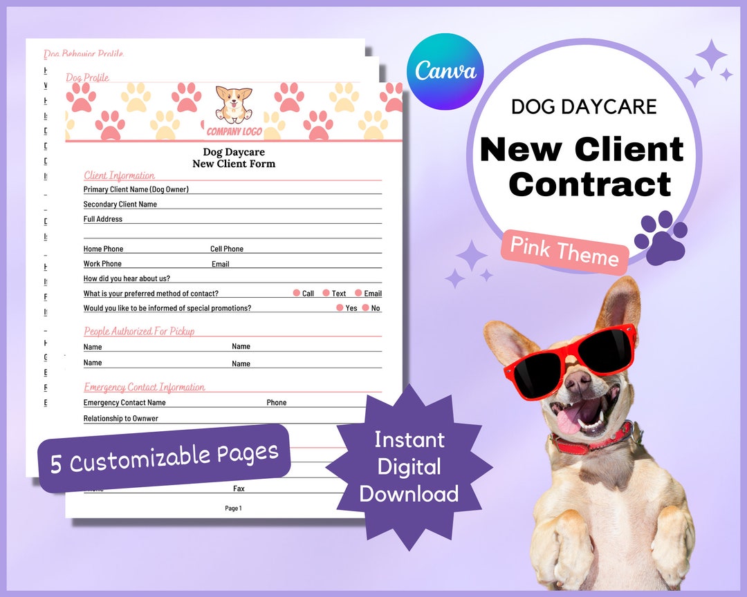 Dog Daycare New Client Form Doggy Daycare New Client - Etsy