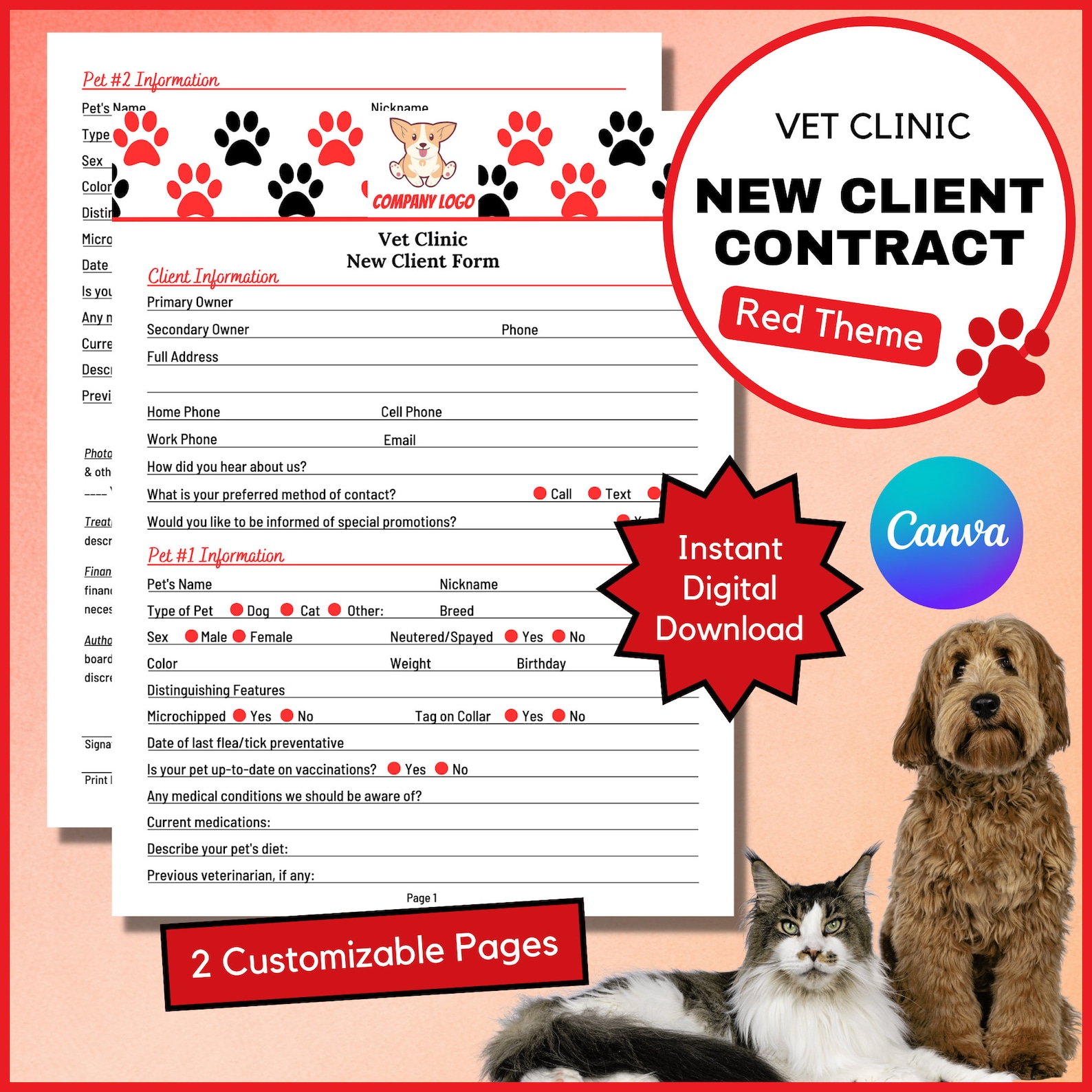 Vet Clinic New Client Form Veterinarian New Client Contract Consent ...