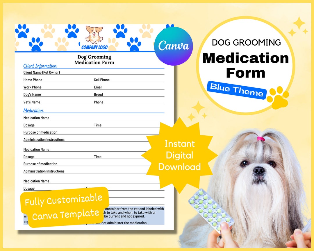 Dog Grooming Medication Form Dog Grooming Health Form Vet - Etsy