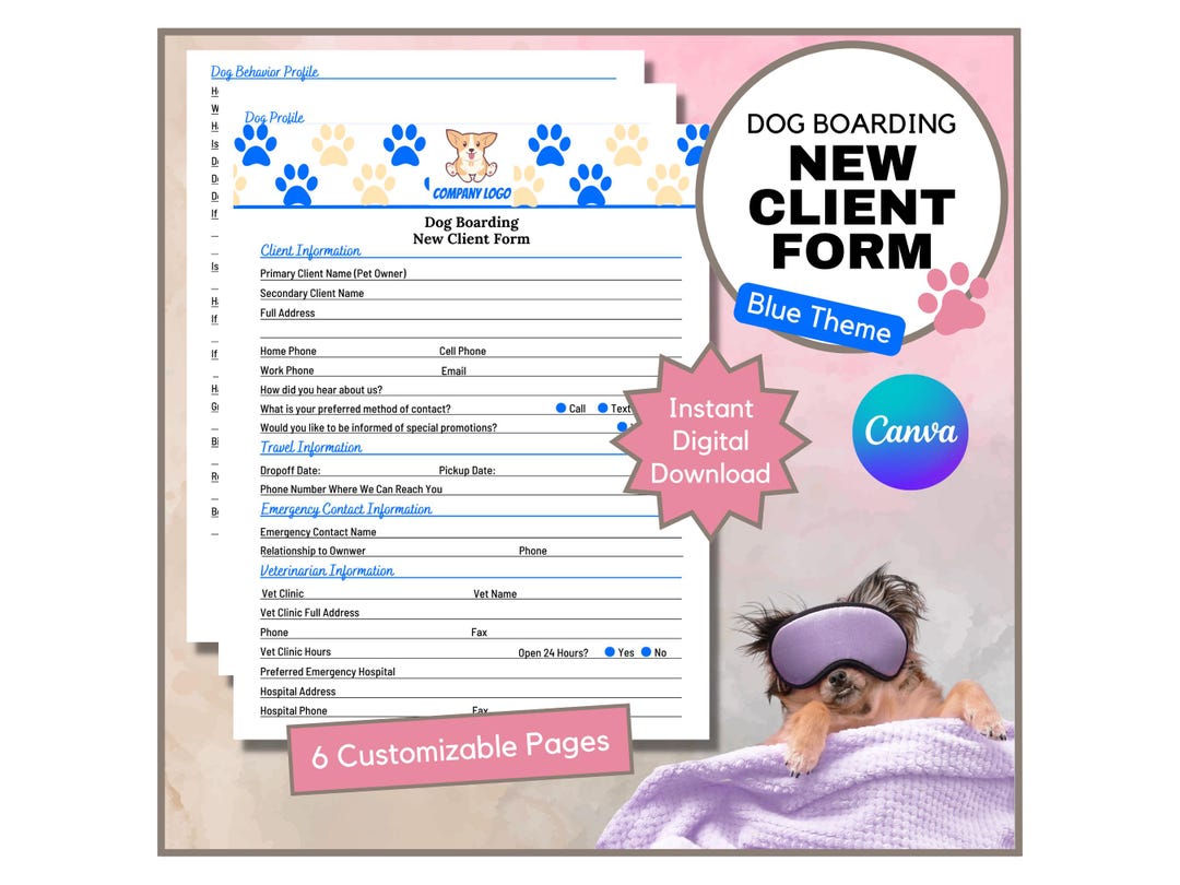 Dog Boarding New Client Form | Dog Hotel New Client Contract | Consent ...