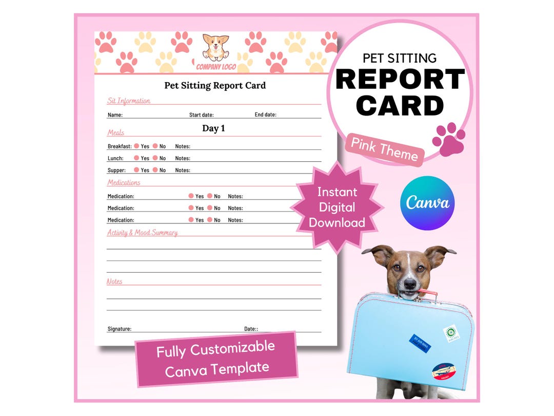 Pet Sitting Report Card: End of Sit Summary for Dog and Cat Sitter ...