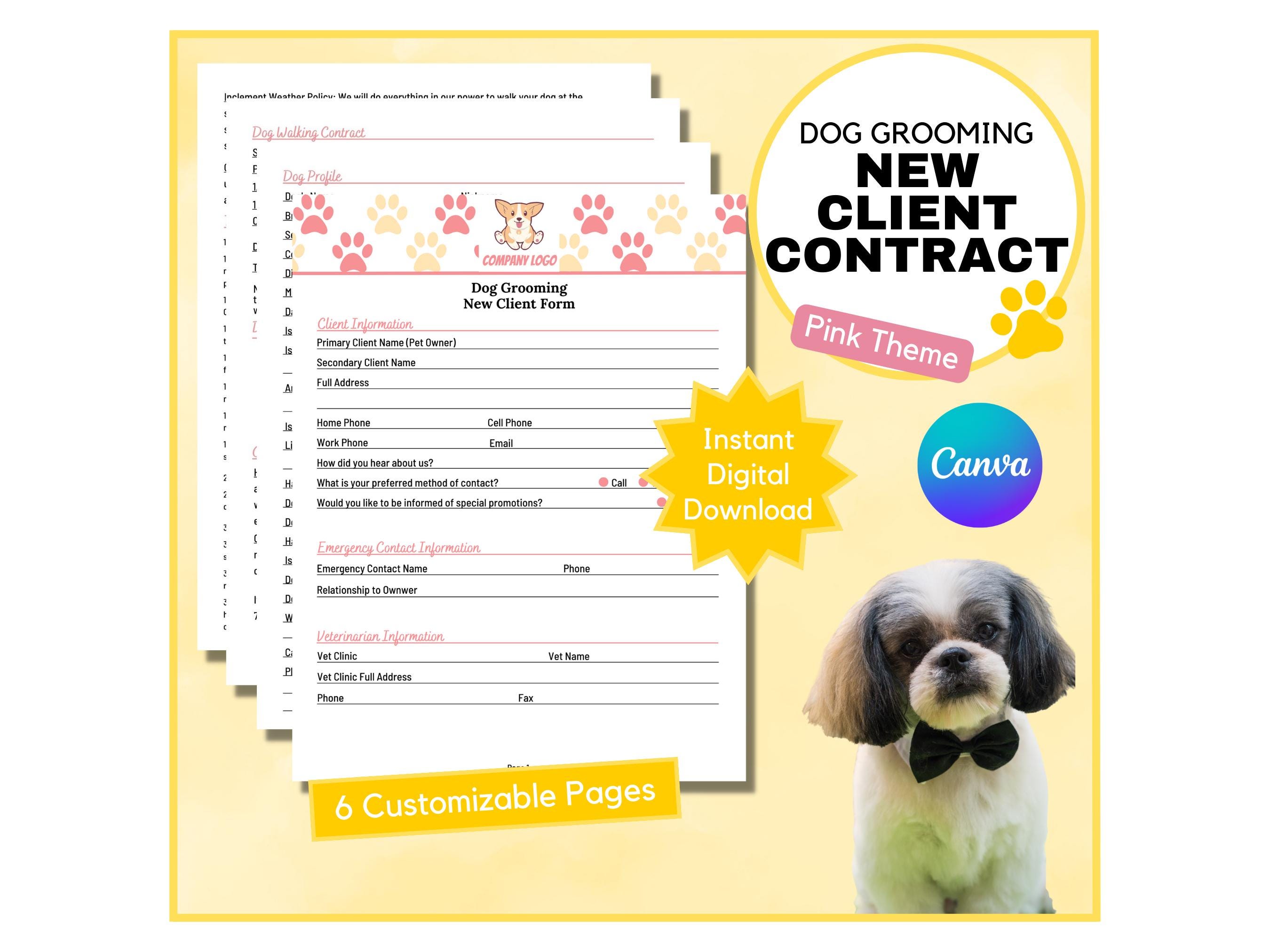 Dog Grooming New Client Form | New Client Contract | Consent Form | Pet ...