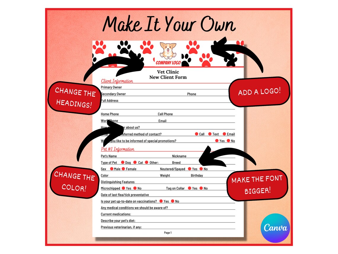 Vet Clinic New Client Form | Veterinarian New Client Contract | Consent ...