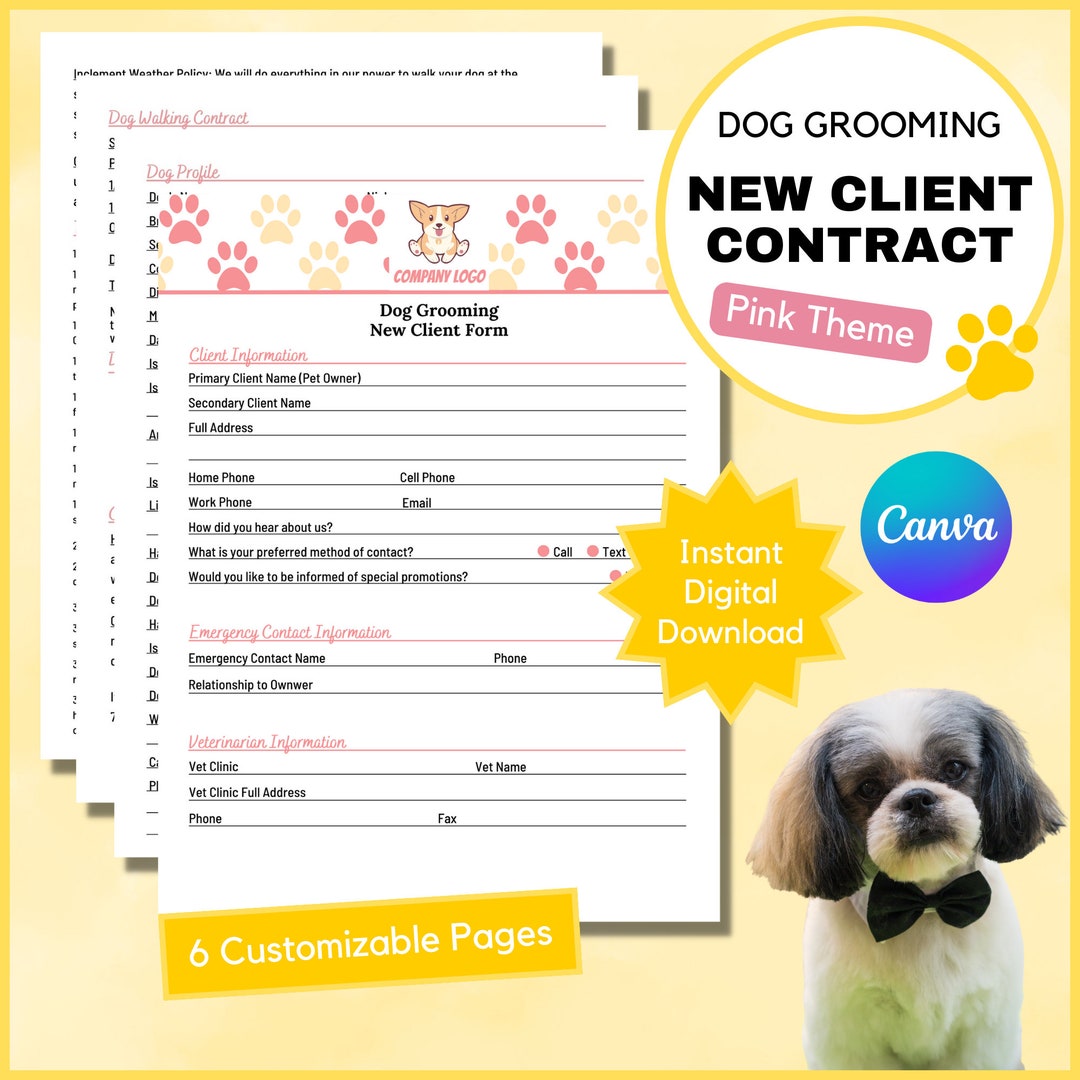 Dog Grooming New Client Form New Client Contract Consent Form Pet ...