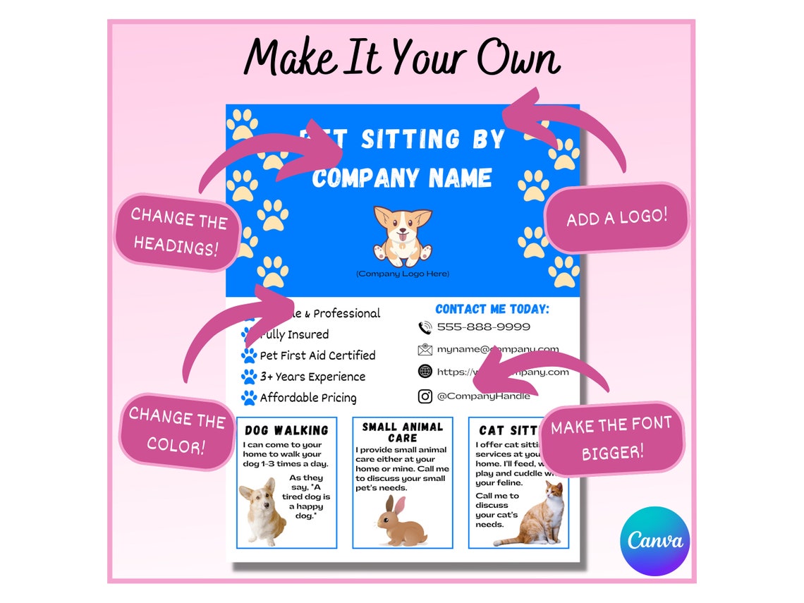 Pet Sitting Advertising Flyer | Blue Dog Walking Poster | Pet Sit ...