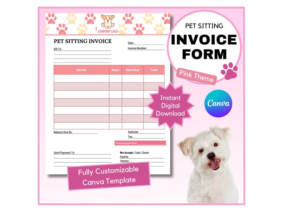 Pet Sitting Invoice Form | Pet Sitting Invoice Template | Dog Sitting ...