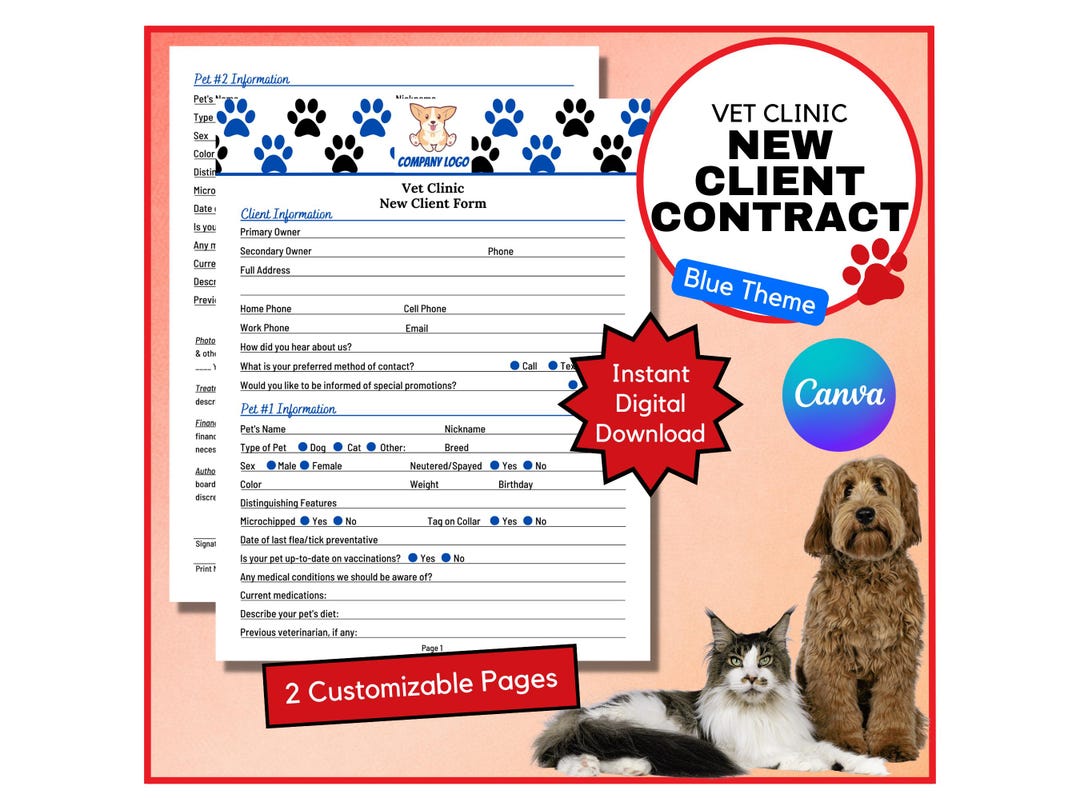 Vet Clinic New Client Form | Veterinarian New Client Contract | Consent ...