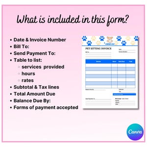 Pet Sitting Invoice Form | Pet Sitting Invoice Template | Dog Sitting ...