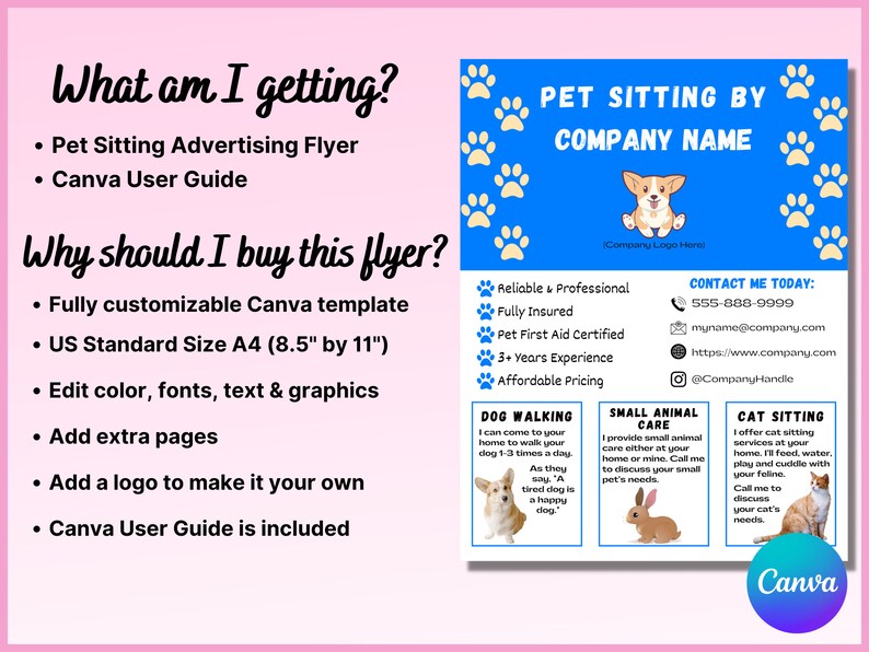 Pet Sitting Advertising Flyer Blue Dog Walking Poster Pet - Etsy