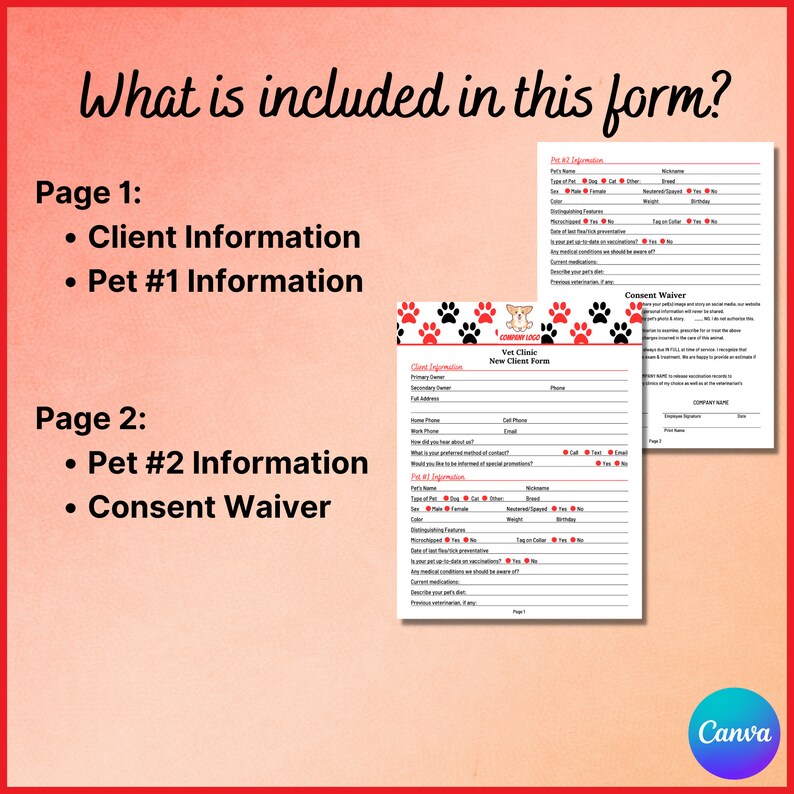 Vet Clinic New Client Form Veterinarian New Client Contract Consent ...