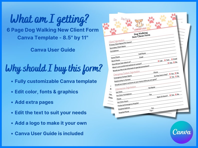 Dog Walking Contract Agreement New Client Form Canva - Etsy