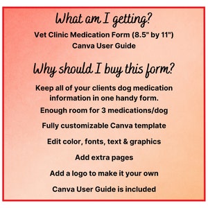 Vet Clinic Medication Form | Veterinarian Health Form | Vet Business ...