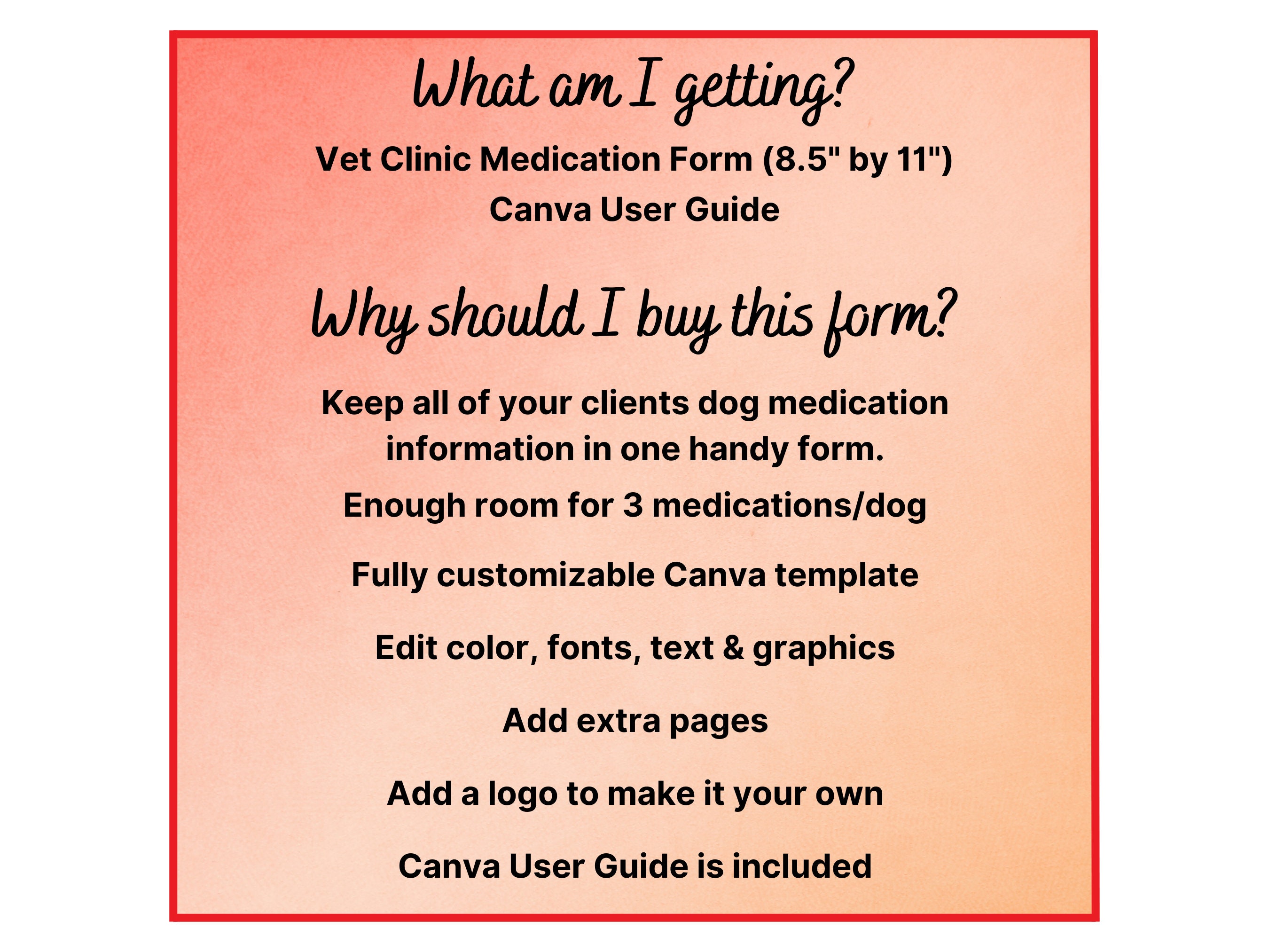 Vet Clinic Medication Form | Veterinarian Health Form | Vet Business ...
