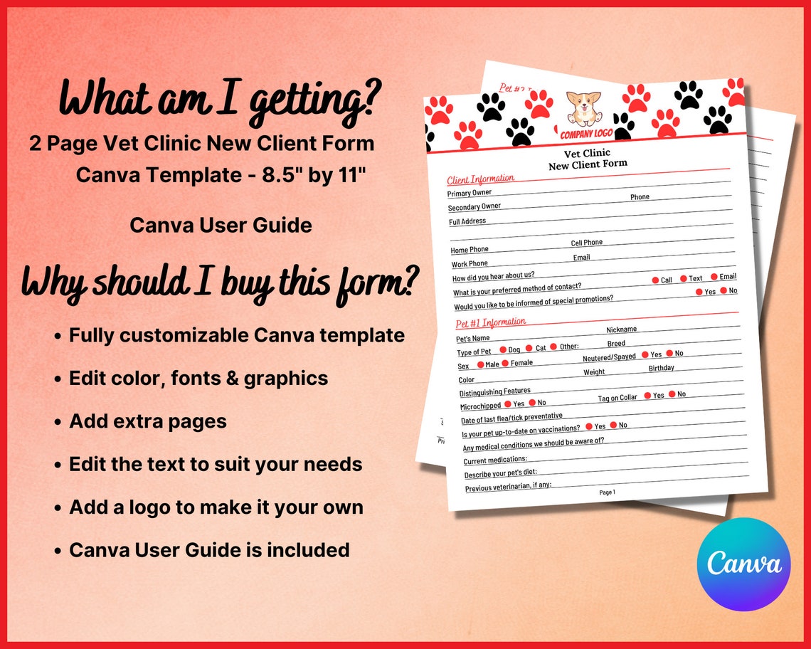 Vet Clinic New Client Form Veterinarian New Client Contract Consent ...