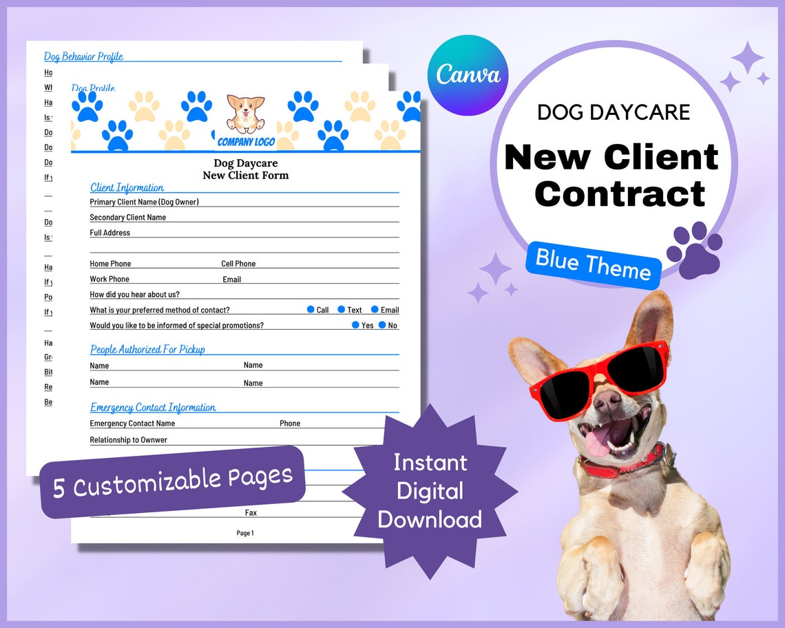 Dog Daycare New Client Form Doggy Daycare New Client - Etsy