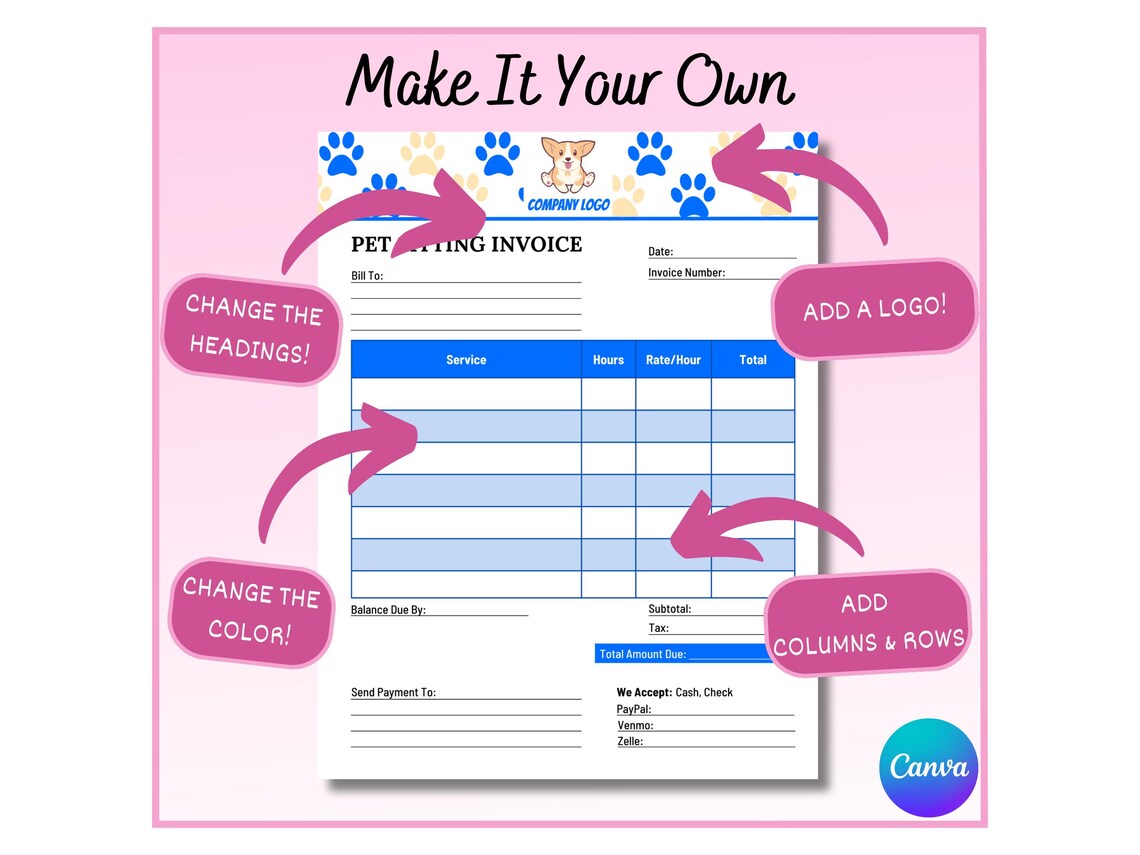Pet Sitting Invoice Form | Pet Sitting Invoice Template | Dog Sitting ...