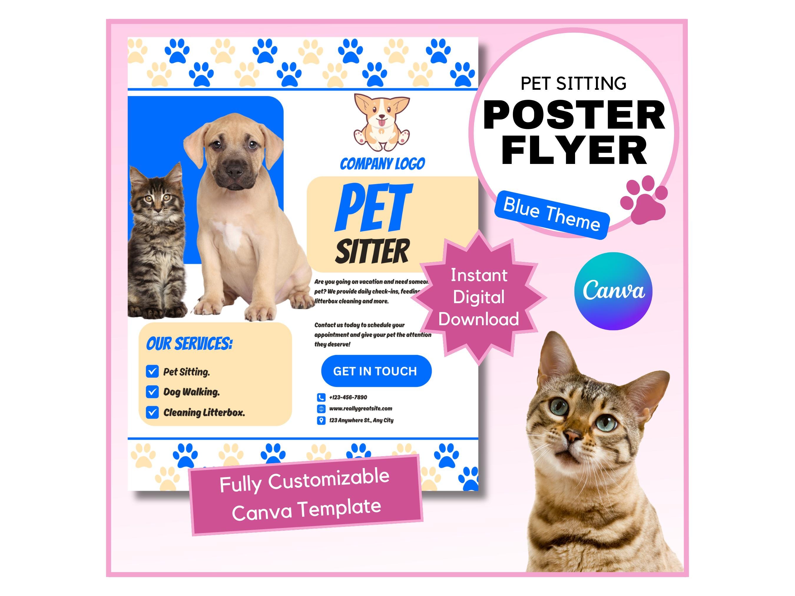 Pet Sitting Advertising Flyer: Poster for Marketing Dog and Cat Sitter ...
