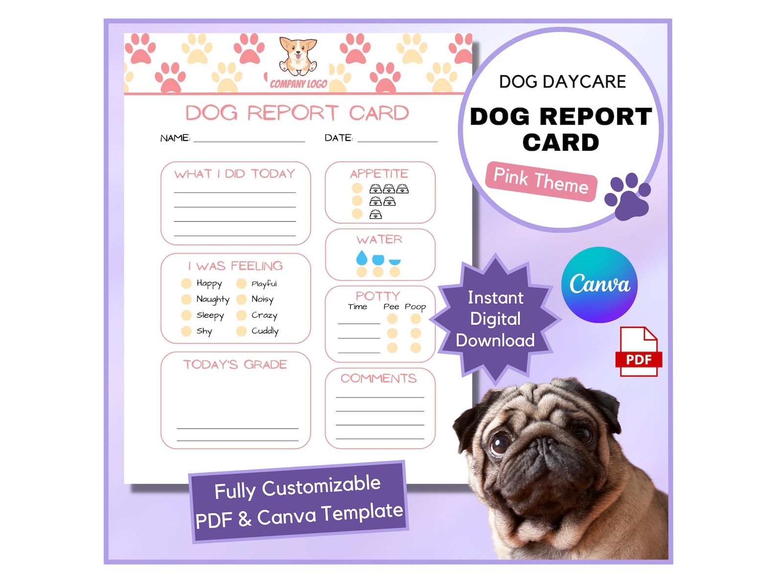 Printable Dog Report Card | Dog Daycare Forms | Pet Sitting Forms ...