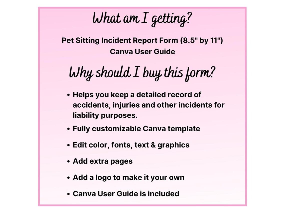 Pet Sitting Incident Report Form: Accident & Bite Report for Dog and ...