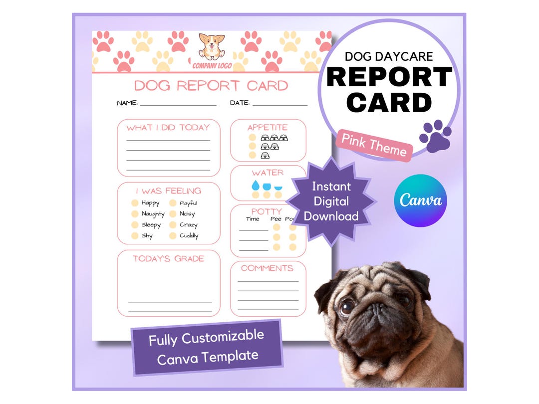 Printable Dog Report Card | Dog Daycare Forms | Pink Theme | Canva ...