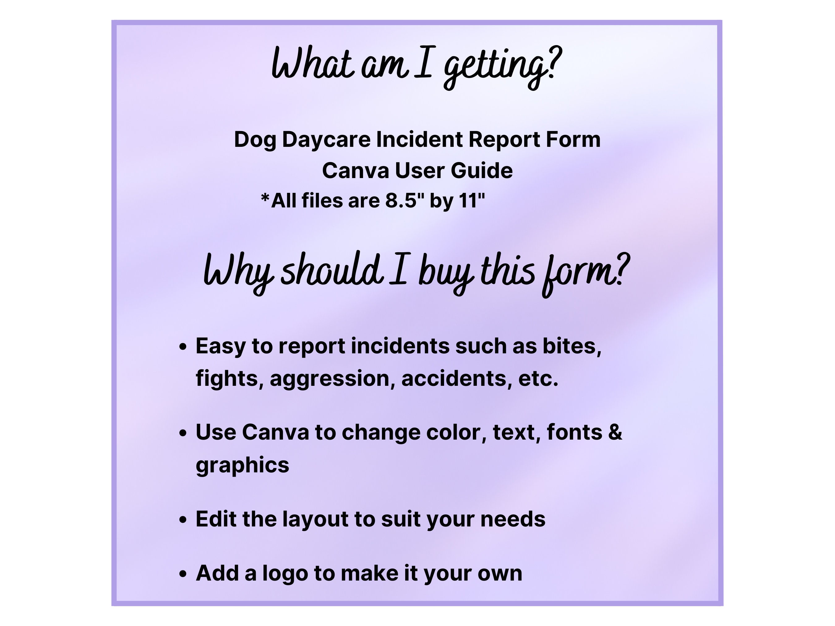 Dog Daycare Incident Report Form | Doggy Daycare Accident Form | Dog ...