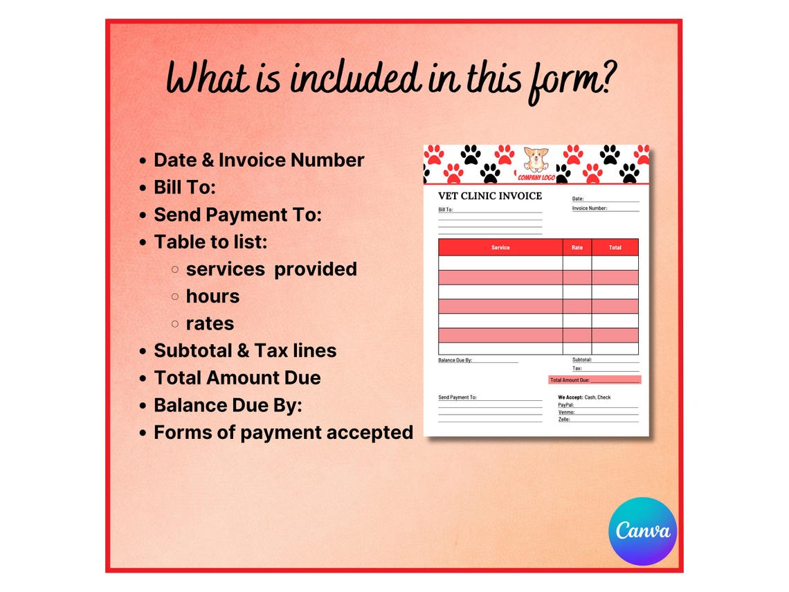 Vet Clinic Invoice Form: Billing Form for Veterinarians and Pet ...