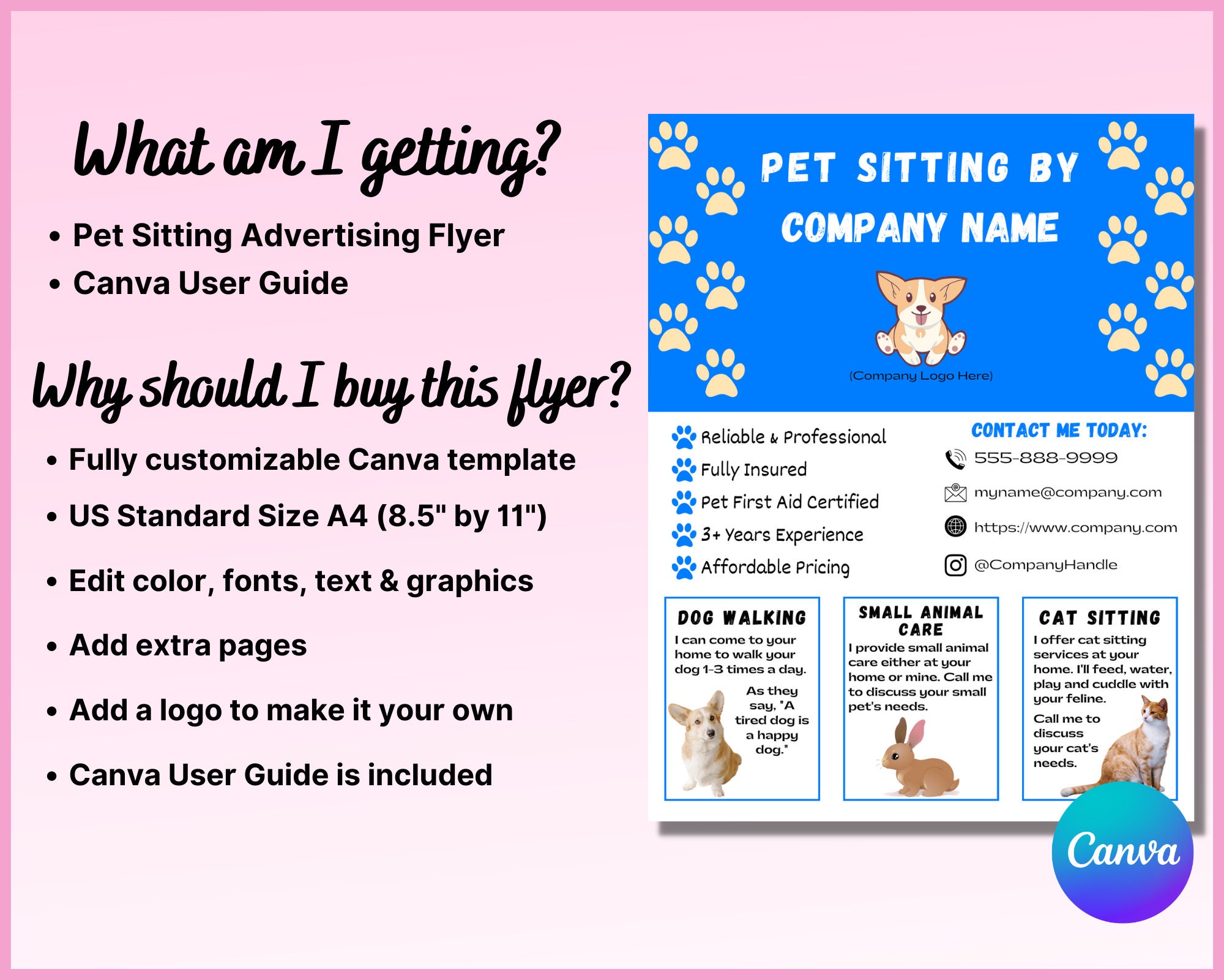 Pet Sitting Advertising Flyer Blue Dog Walking Poster Pet Sit Brochure ...