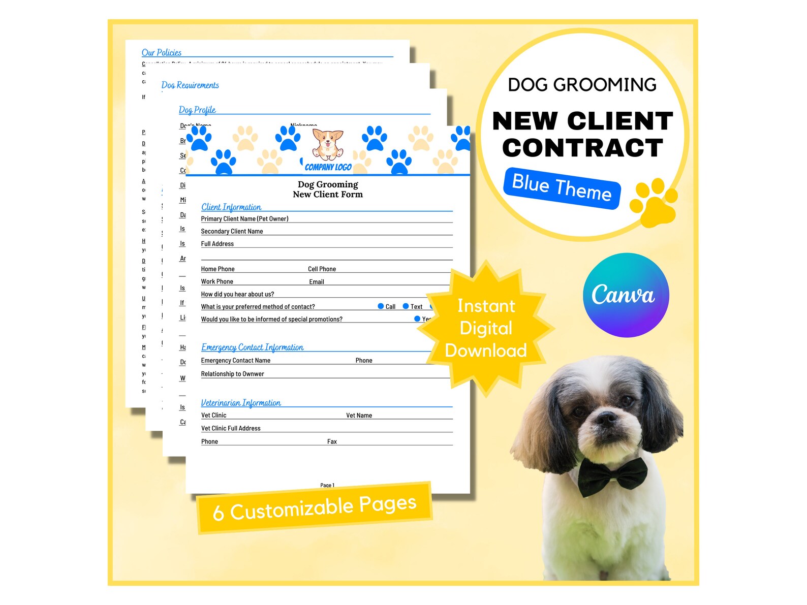 Dog Grooming New Client Form New Client Contract Consent Form Pet ...