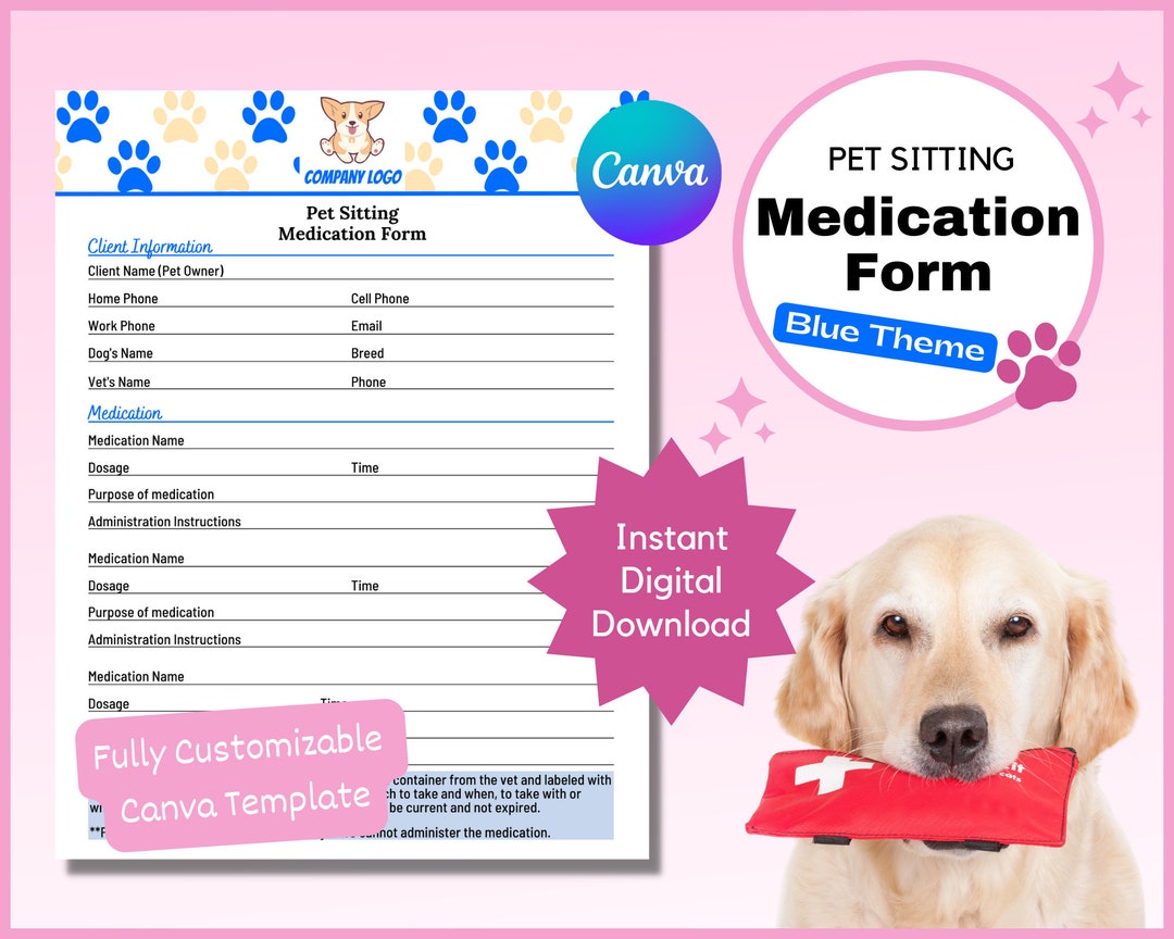 Pet Sitting Medication Form Pet Sitting Health Form Pet - Etsy