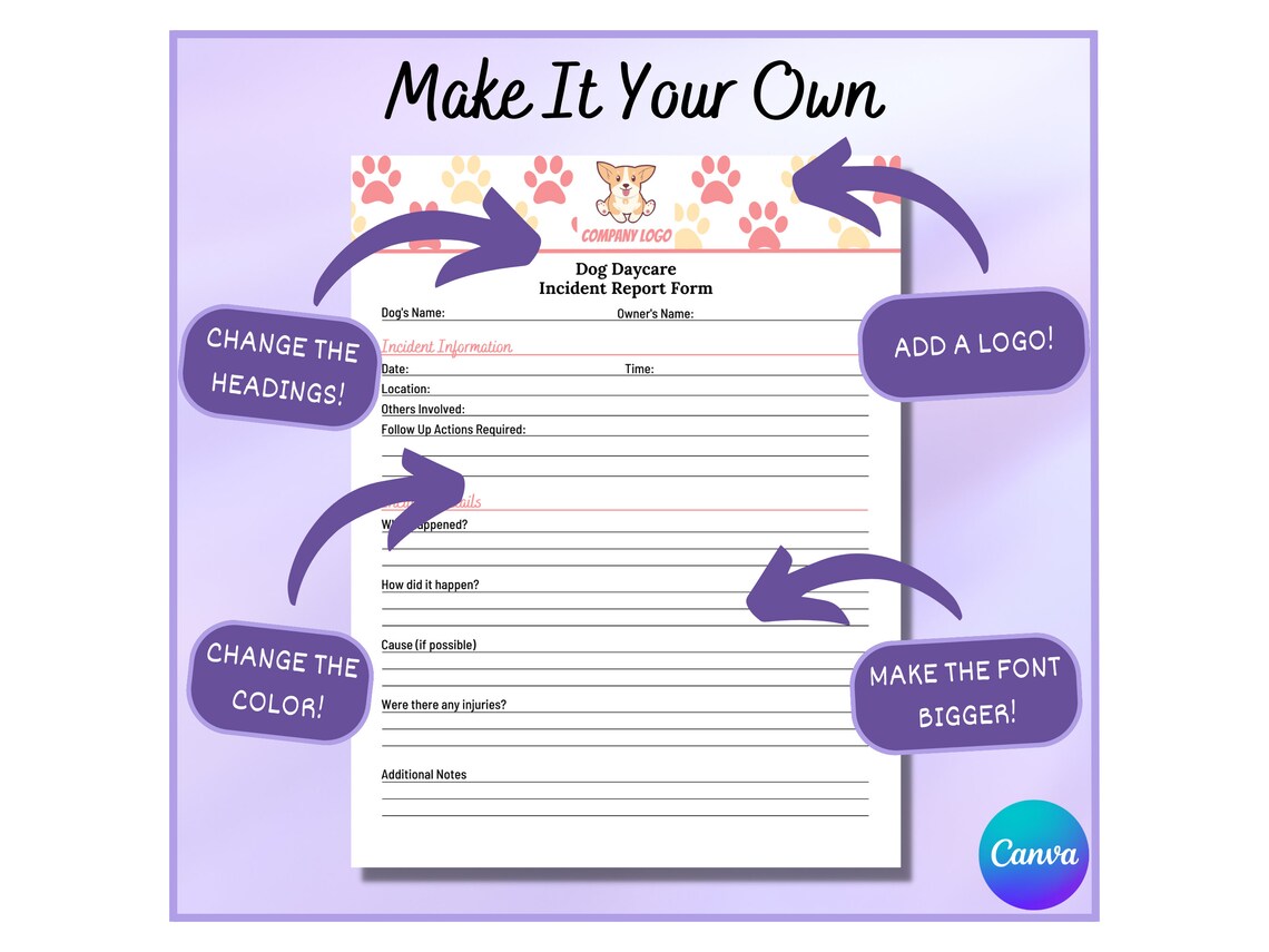 Dog Daycare Incident Report Form | Doggy Daycare Accident Form | Dog ...