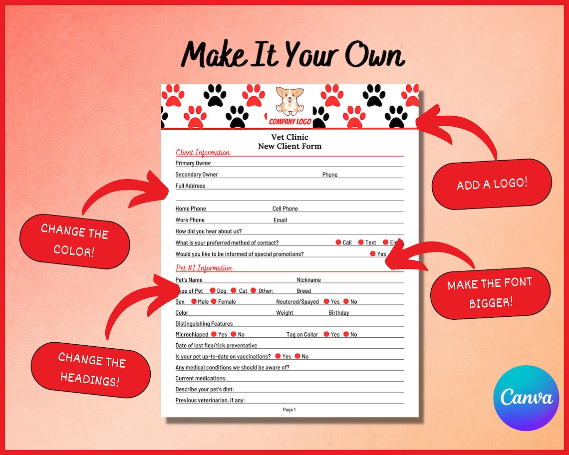 Vet Clinic New Client Form Veterinarian New Client Contract Consent ...