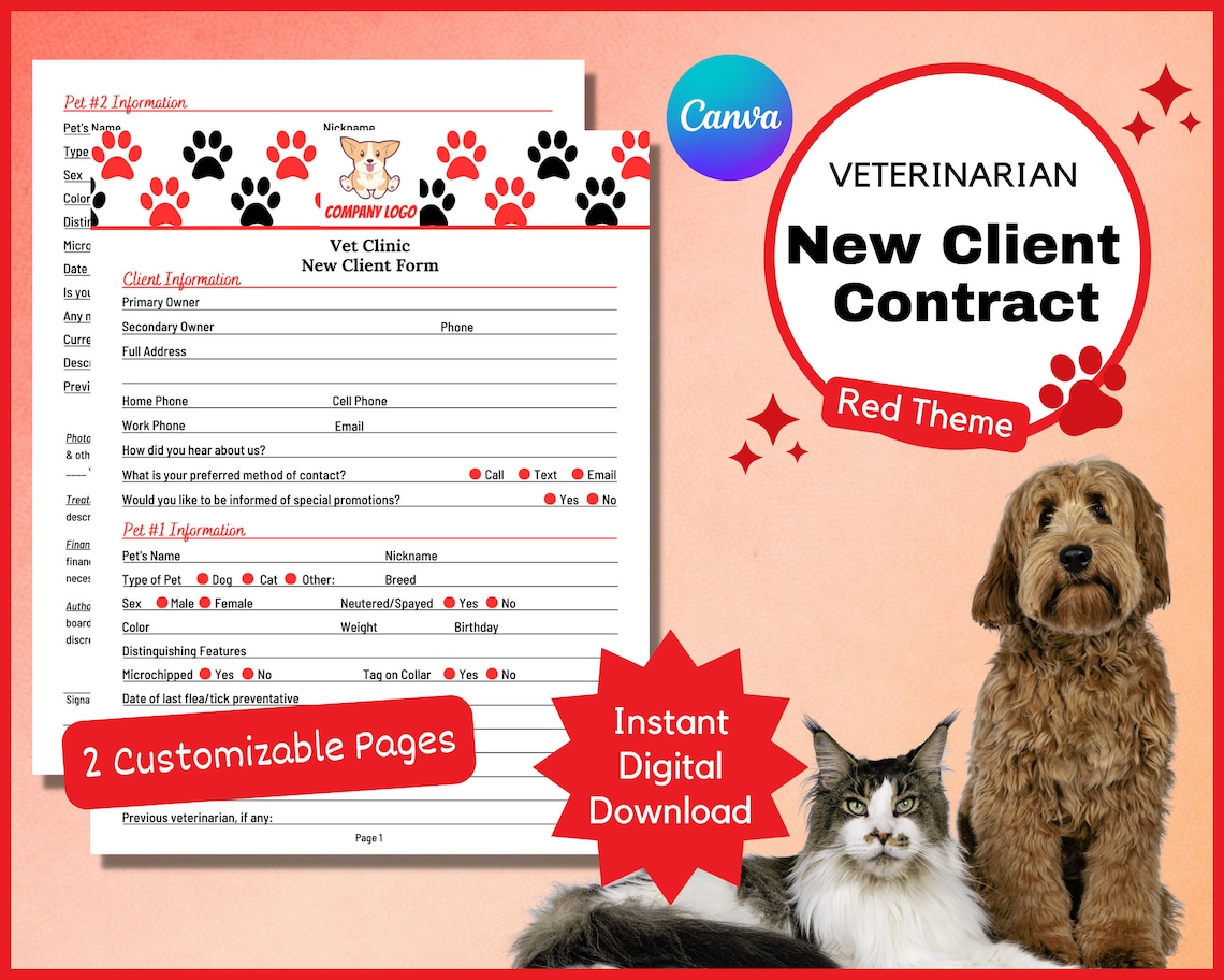 Vet Clinic New Client Form Veterinarian New Client Contract Consent ...