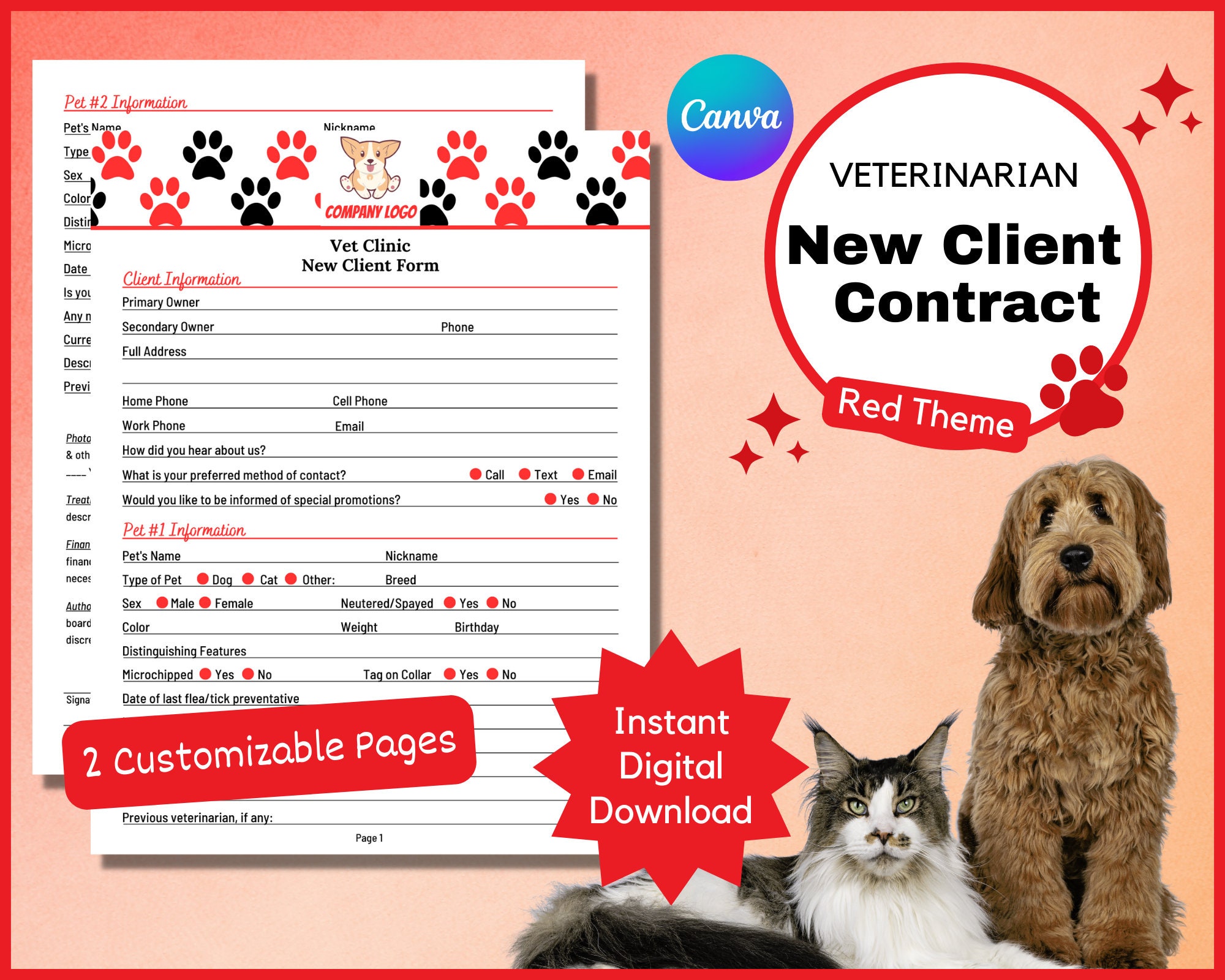 Vet Clinic New Client Form Veterinarian New Client Contract Consent ...
