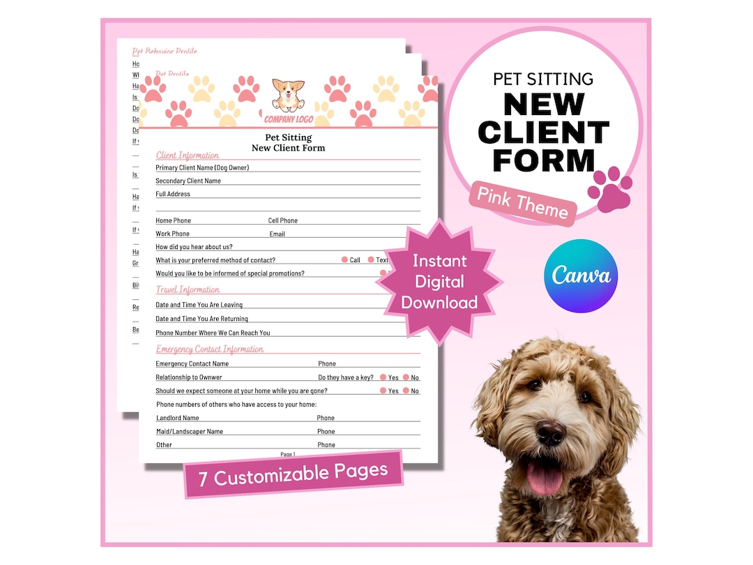 Pet Sitting New Client Form | Pet Sitting Contract | Dog Sitting ...