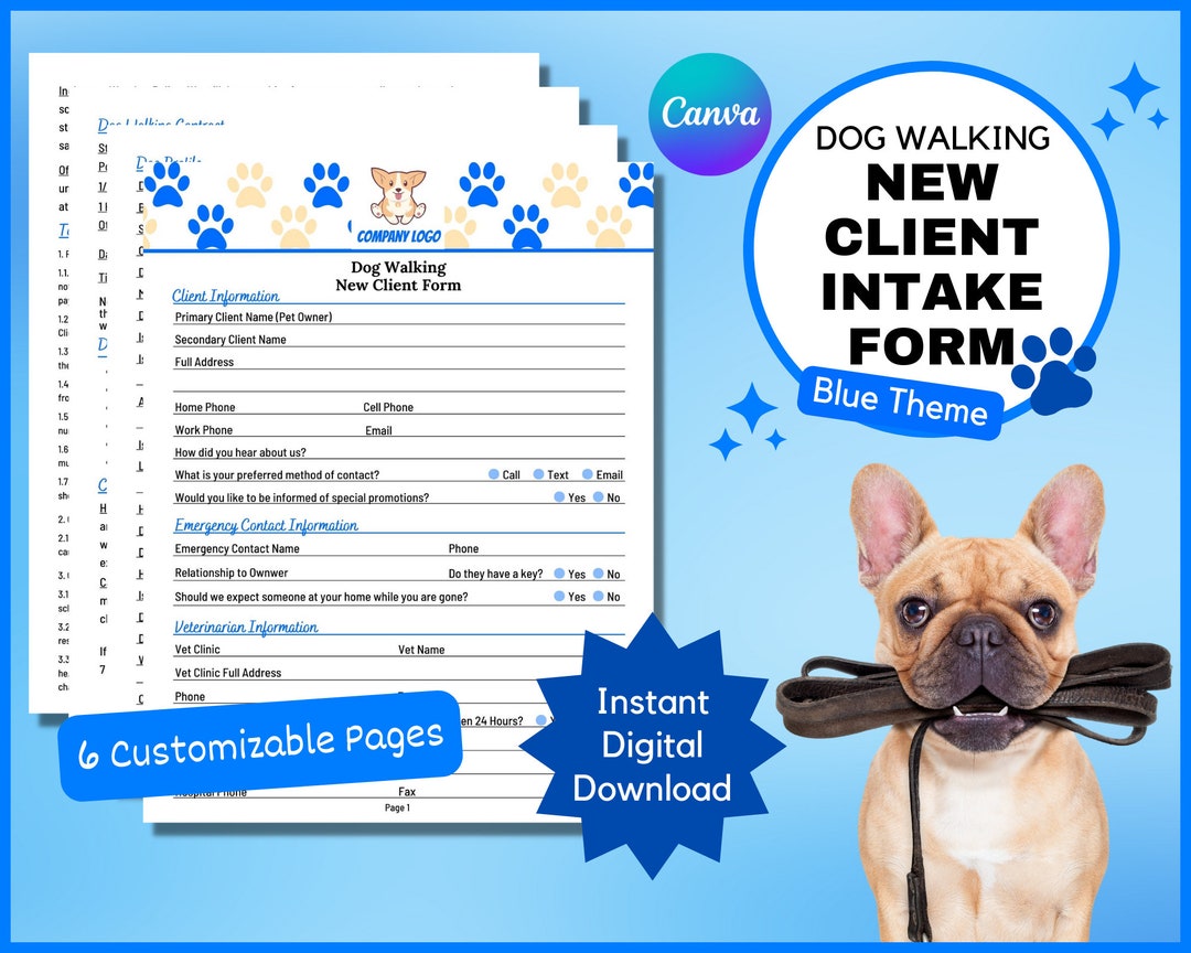 Dog Walking Contract Agreement New Client Form Canva Template Dog ...