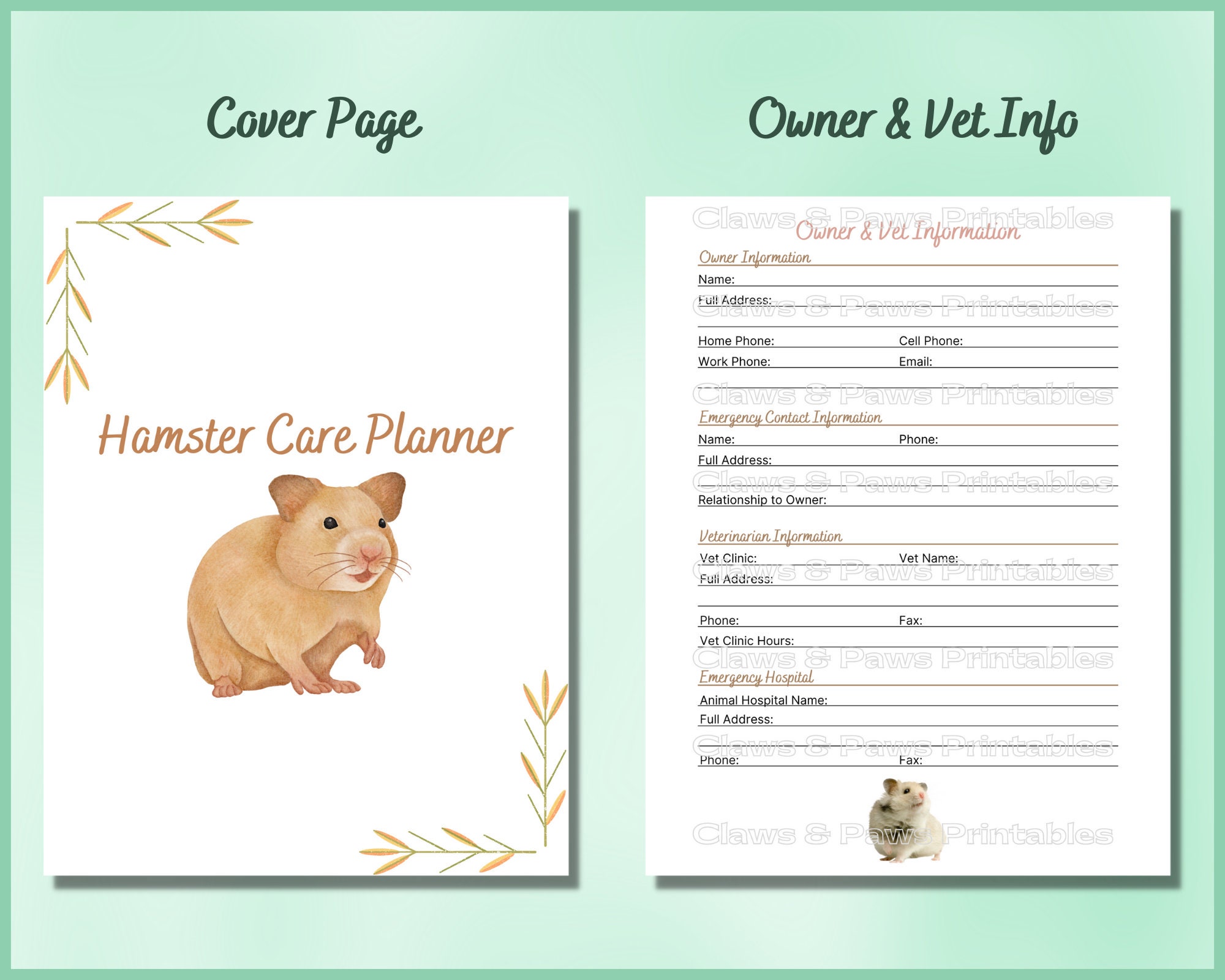 Comprehensive Hamster Care Planner 16 Pages Printable - Etsy