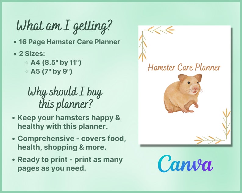Comprehensive Hamster Care Planner 16 Pages Printable - Etsy