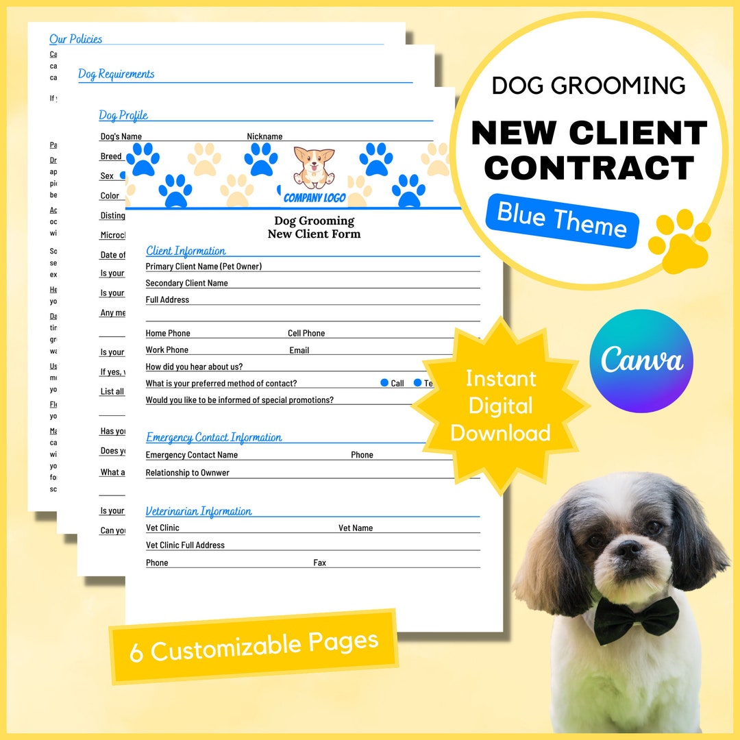 Dog Grooming New Client Form New Client Contract Consent Form Pet ...