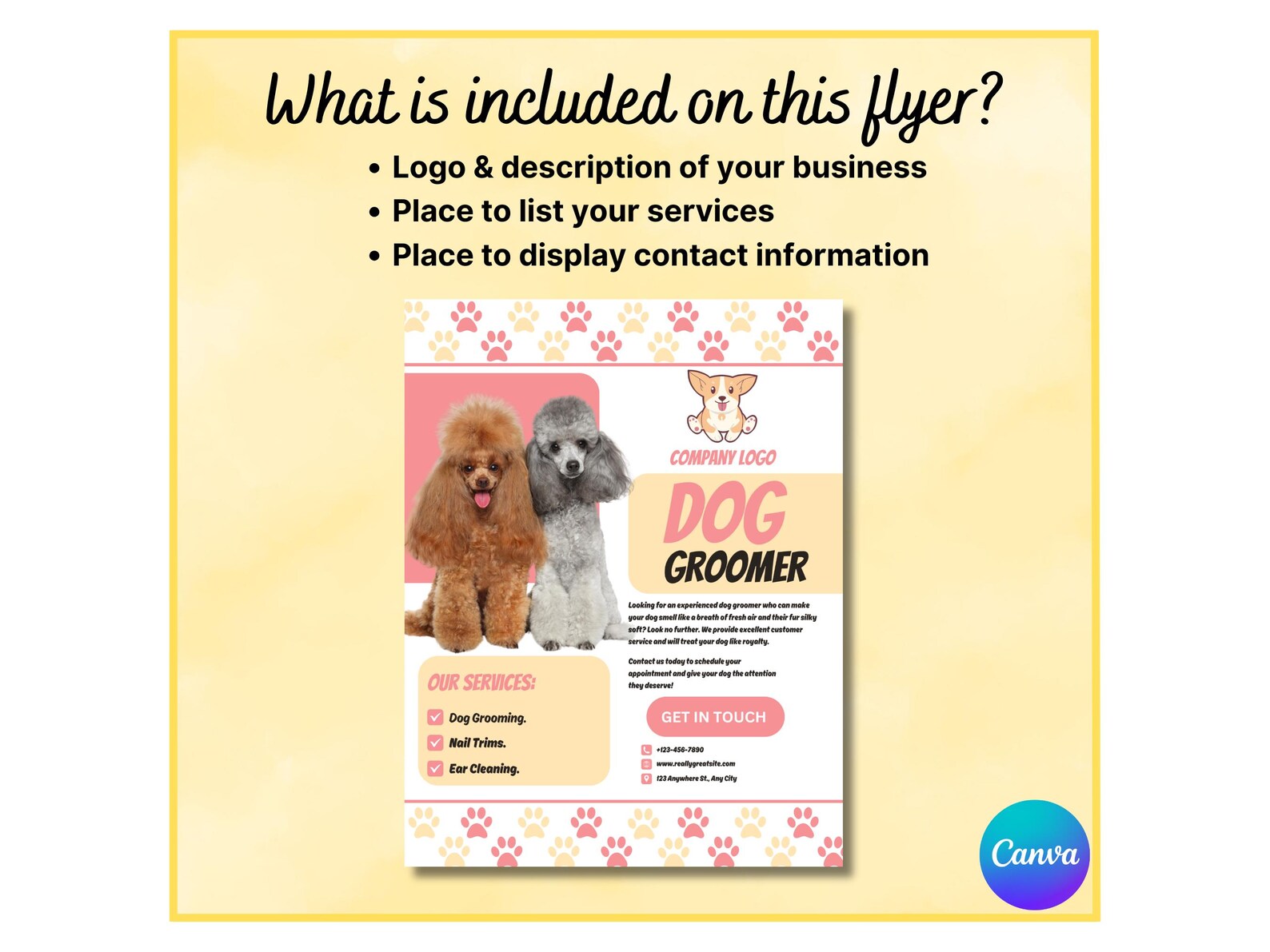 Dog Grooming Advertising Flyer: Poster for Marketing Dog Groomer ...