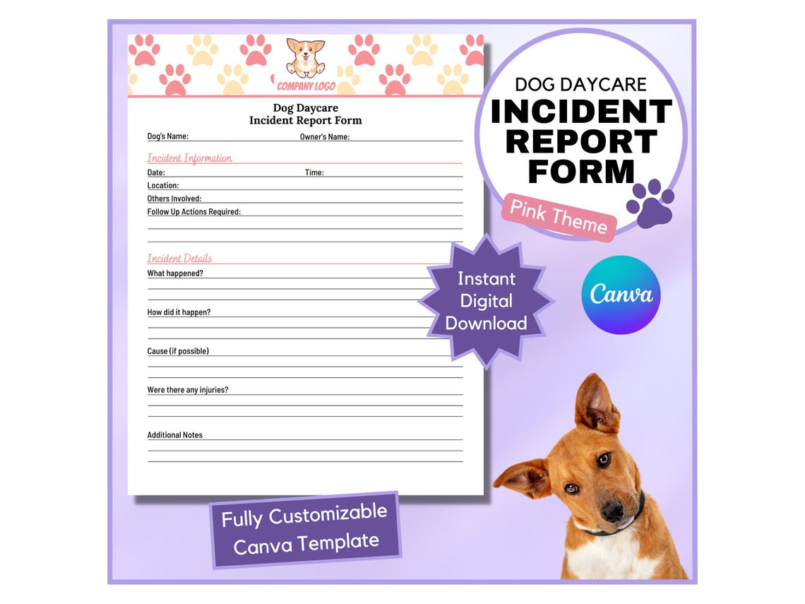 Dog Daycare Incident Report Form | Doggy Daycare Accident Form | Dog ...