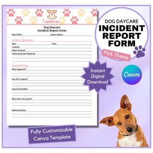 Dog Daycare Incident Report Form | Doggy Daycare Accident Form | Dog ...