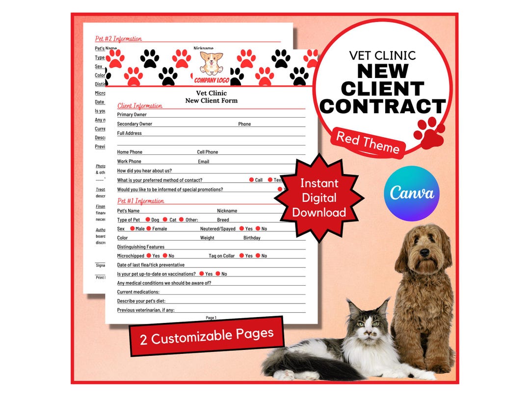 Vet Clinic New Client Form | Veterinarian New Client Contract | Consent ...