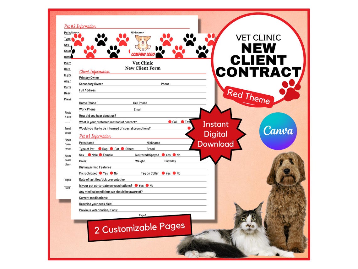 Vet Clinic New Client Form | Veterinarian New Client Contract | Consent ...