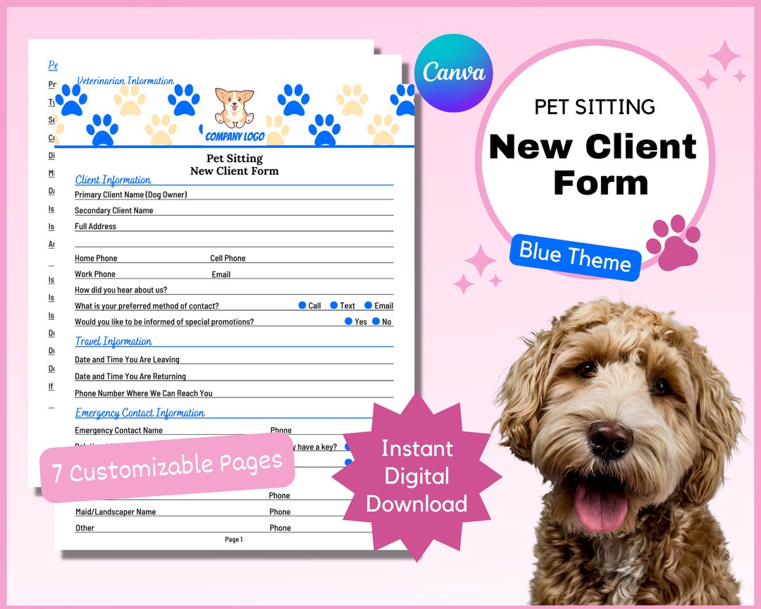 Pet Sitting New Client Form Pet Sitting Contract Dog Sitting Consent ...