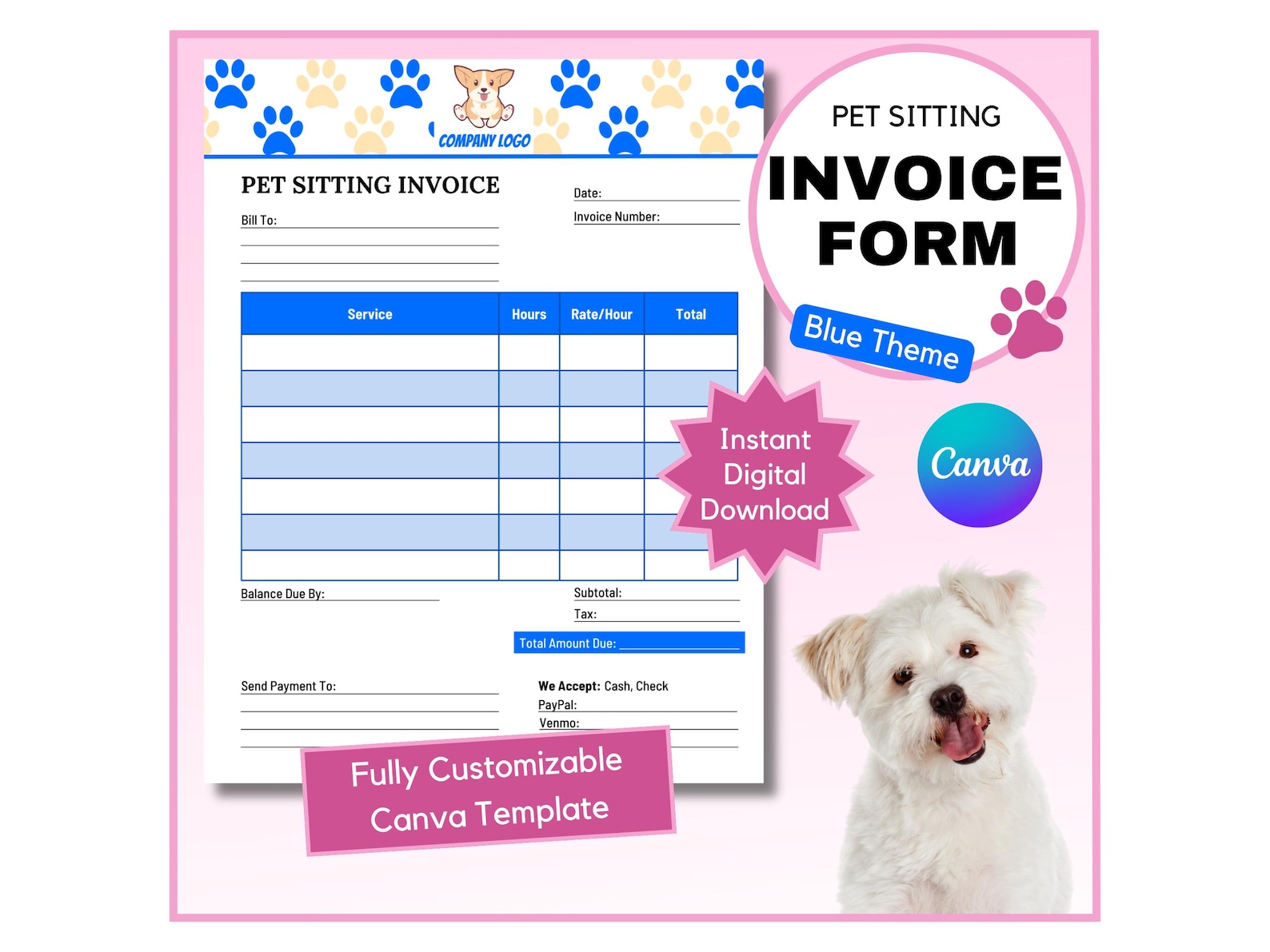 Pet Sitting Invoice Form | Pet Sitting Invoice Template | Dog Sitting ...