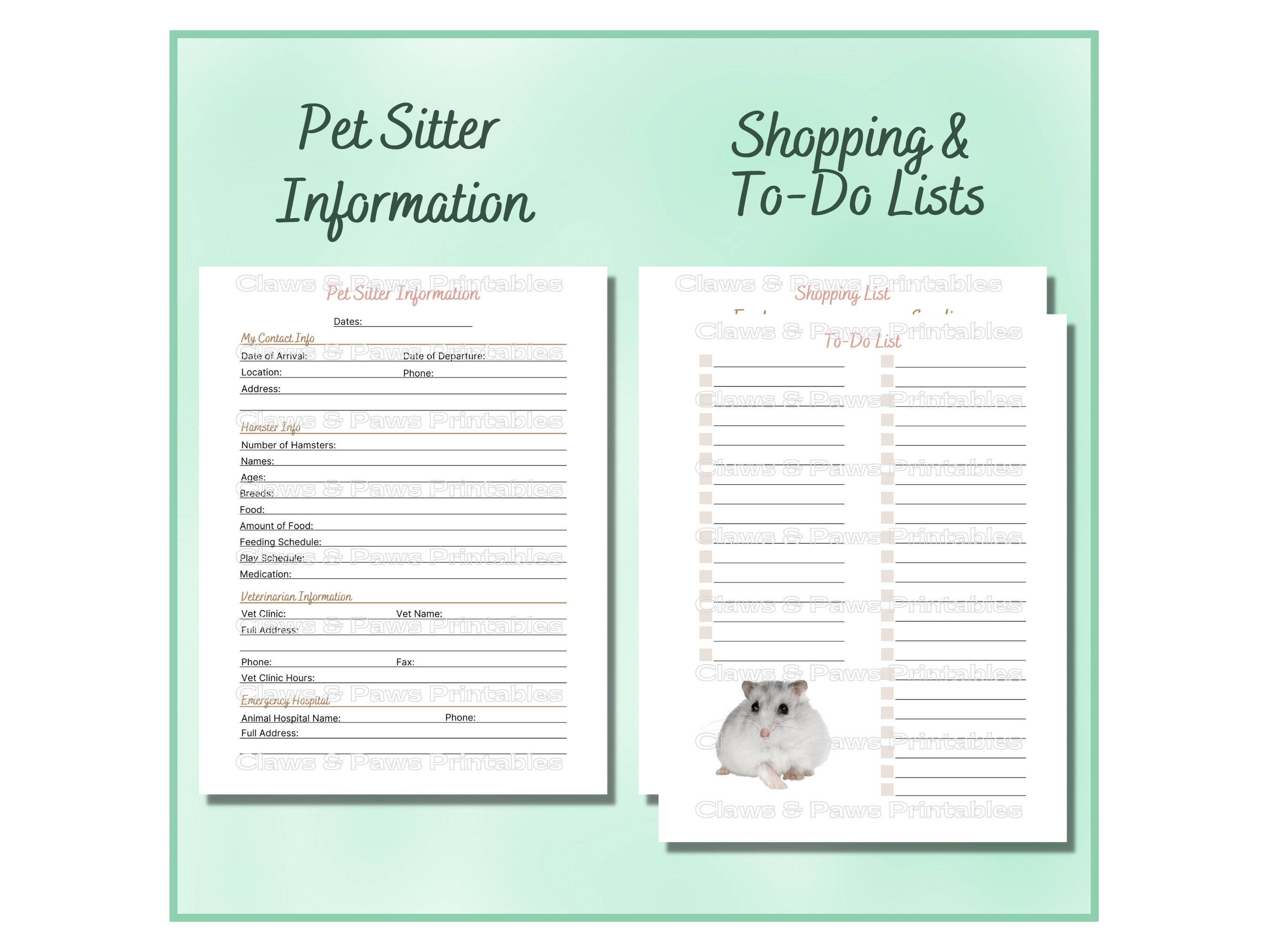 Comprehensive Hamster Care Planner - 16 Pages | Printable Hamster Guide ...